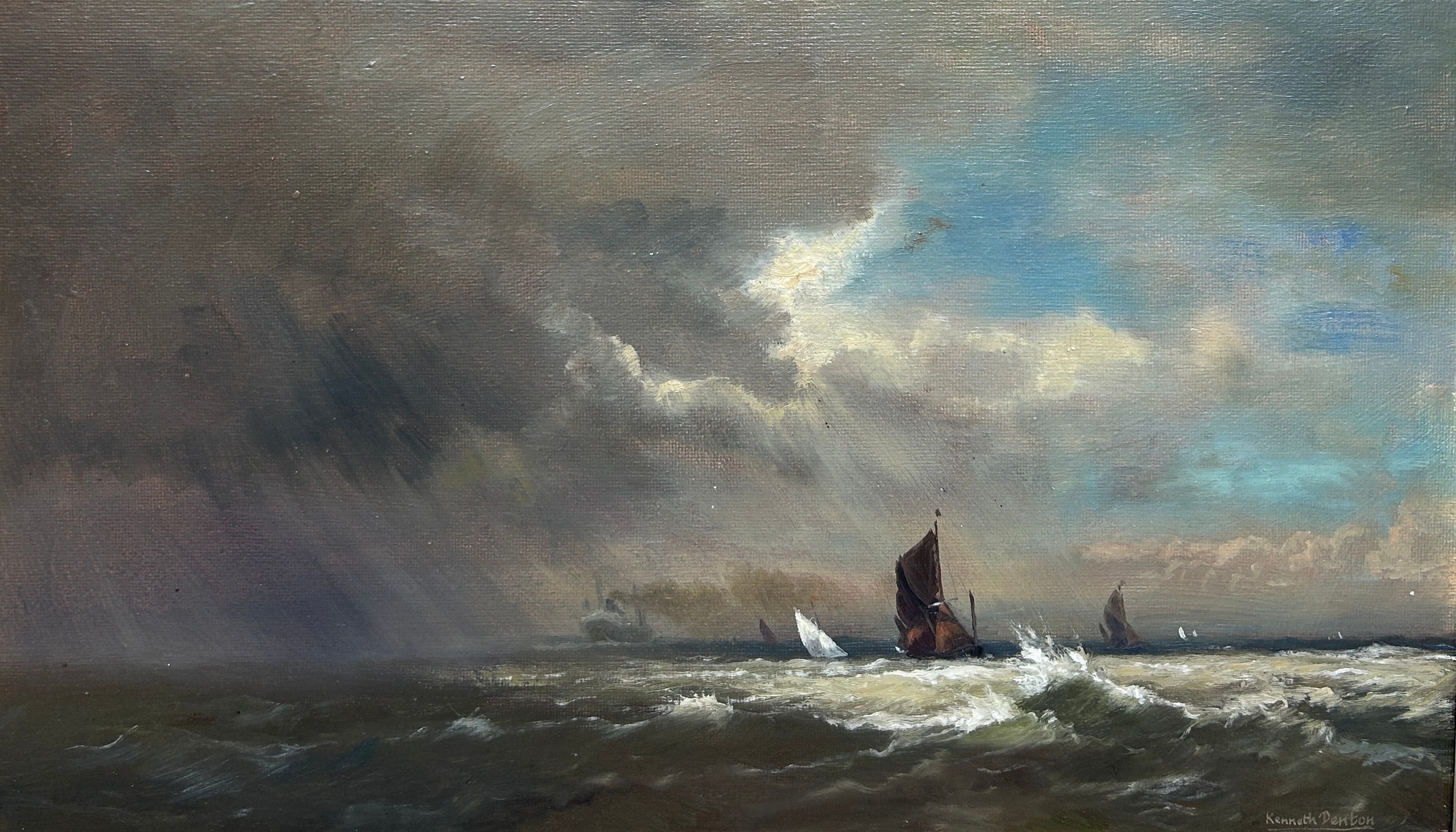 Kenneth Denton | : AN OIL PAINTING ON BOARD DEPICTING SAILBOATS ON THE ...