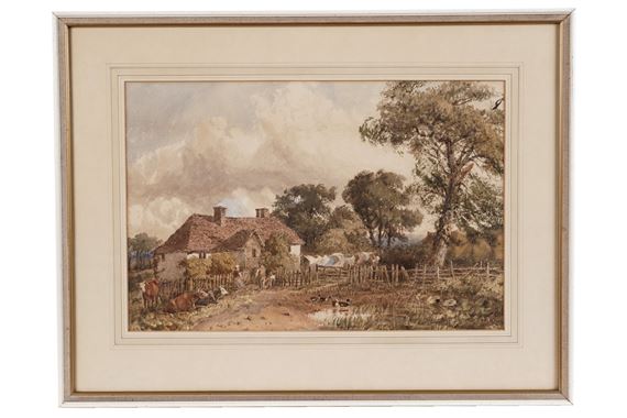 David Cox Sr. | A wooded river with a drover and cattle on a bridge ...