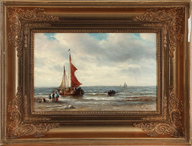 Carl Ludwig Bille | Coastal view with returned fishermen (1987) | MutualArt