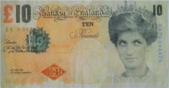 Banksy | British (AR), Di-Faced Tenner, framed and d. 7.5 cm x 14 cm ...
