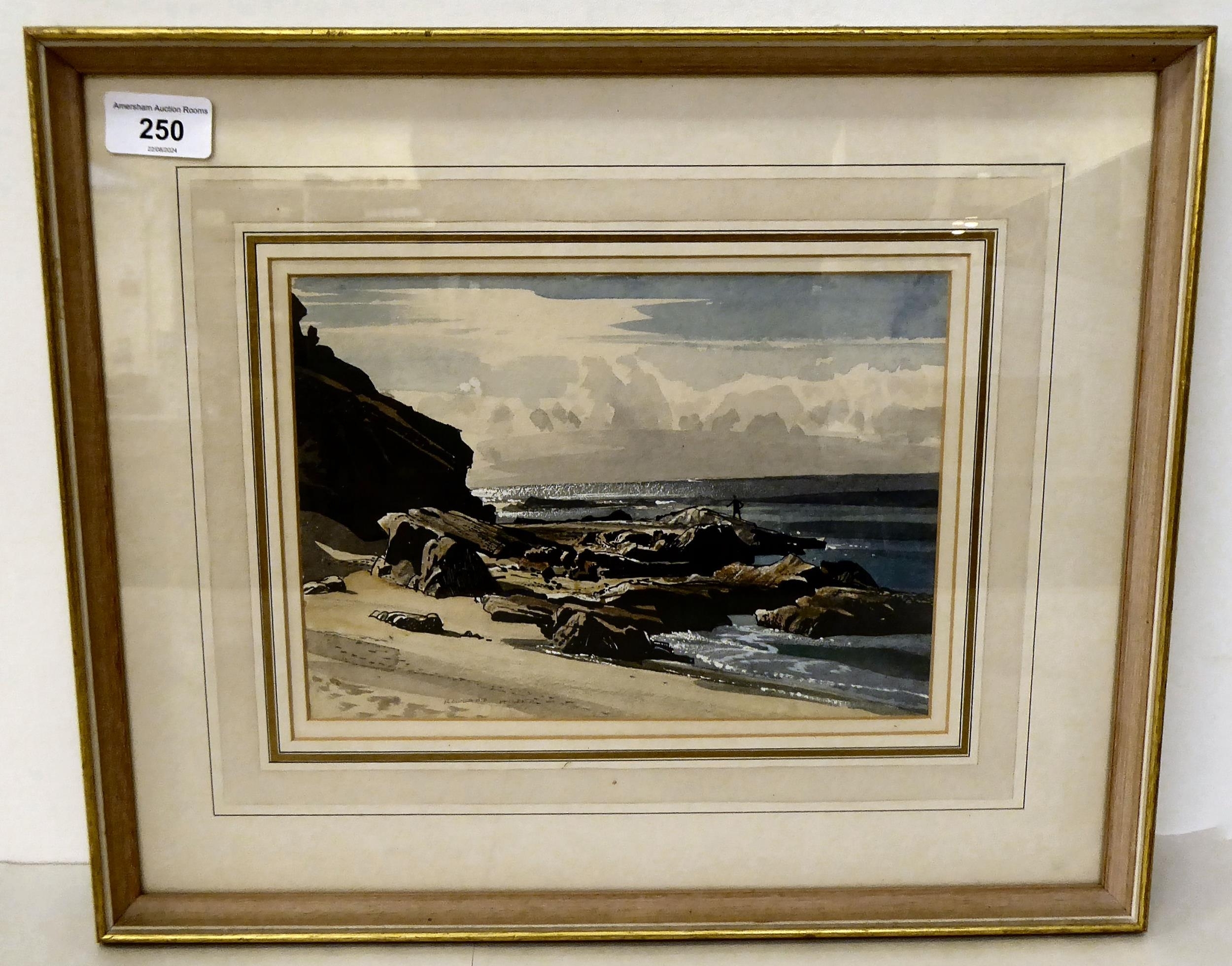 Rowland Hilder | Rowland Hilder - a rocky beach scene watercolour bears ...