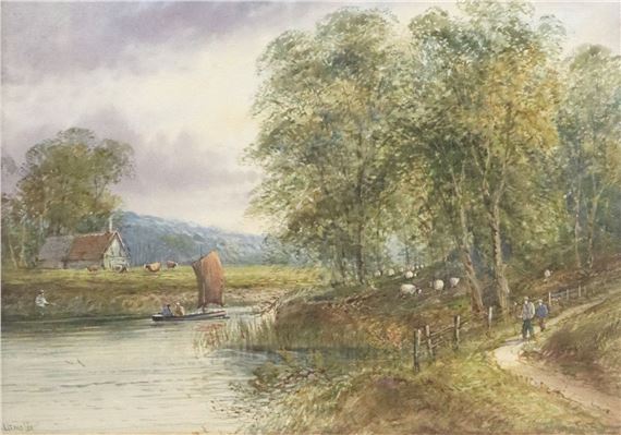 Lennard Lewis | Bucolic landscape with grazing sheep (1899) | MutualArt