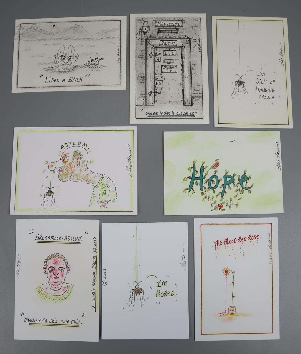 Charles Bronson | 8 Charles Bronson original jail art post cards ...