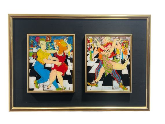 Margarita Moguel | Two MARGARITA MOGUEL Reverse Painted Dance Scenes ...