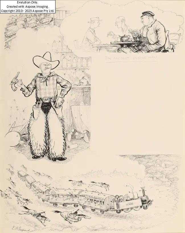 Ernest Howard Shepard | British 1879-1976 - The Ancient Engine Man; ink ...