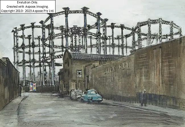 Peter Jones | Industrial landscape with Gasometers | MutualArt