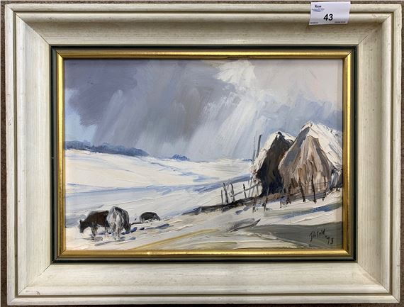 Jason Partner | Winter landscape with grazing cattle (73) | MutualArt