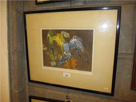 Winifred Austen | Coloured Etching Budgerigars | MutualArt
