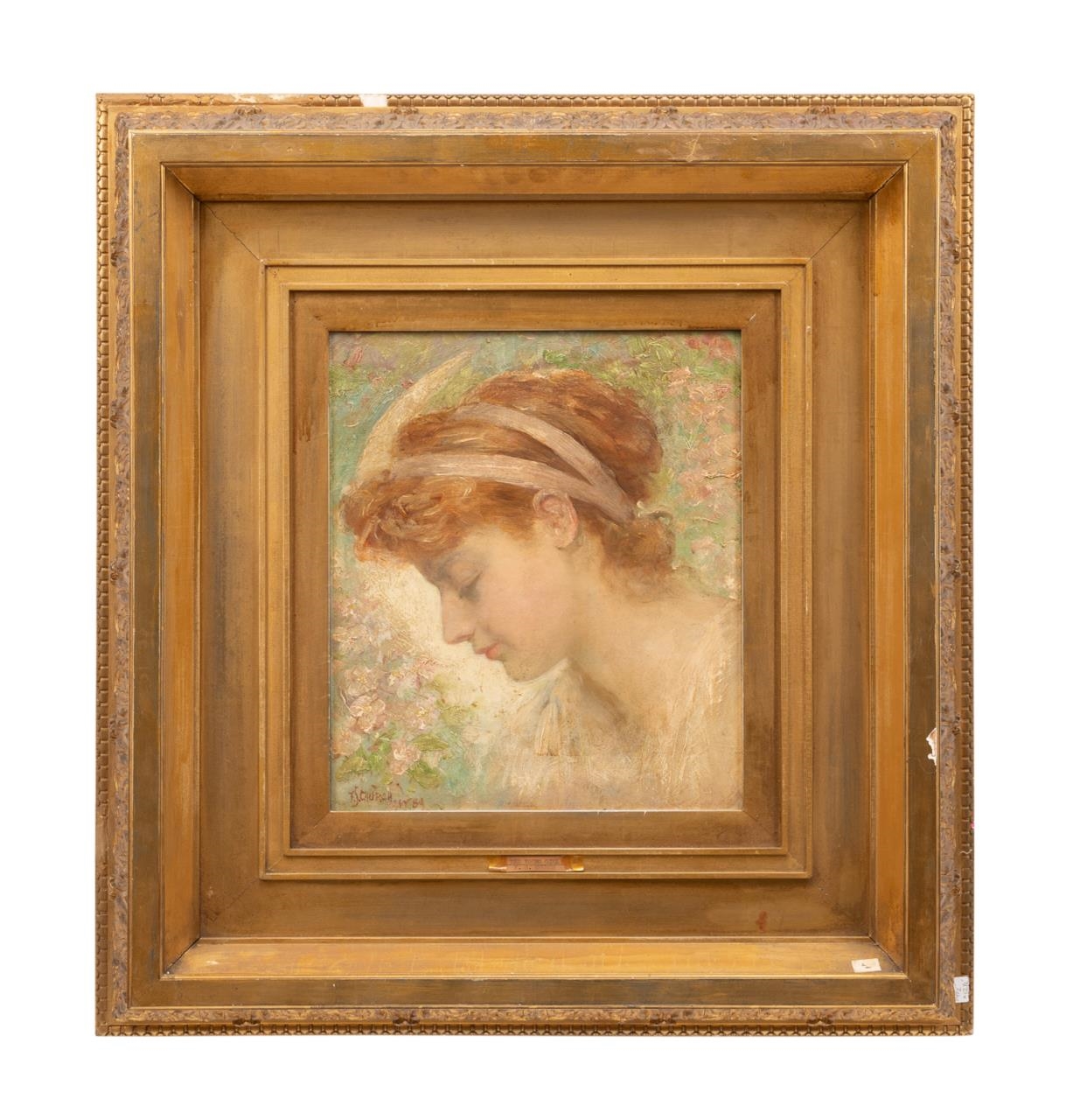 Frederick Stuart Church | Seated girl presenting a rose to a tiger ...