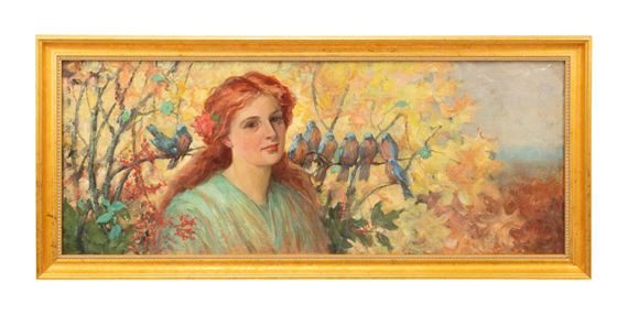 Frederick Stuart Church | LADY WITH BLUE BIRDS (1908) | MutualArt