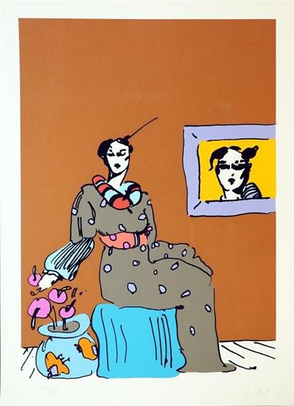 Peter Max | Peter Max - Lady with Portrait (1971) | MutualArt