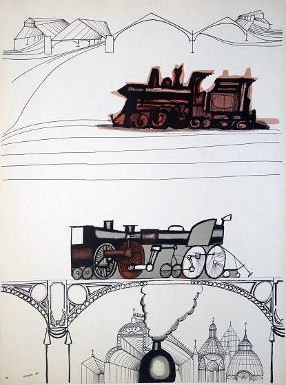 Saul Steinberg | Saul Steinberg - Locomotives (1953) | MutualArt