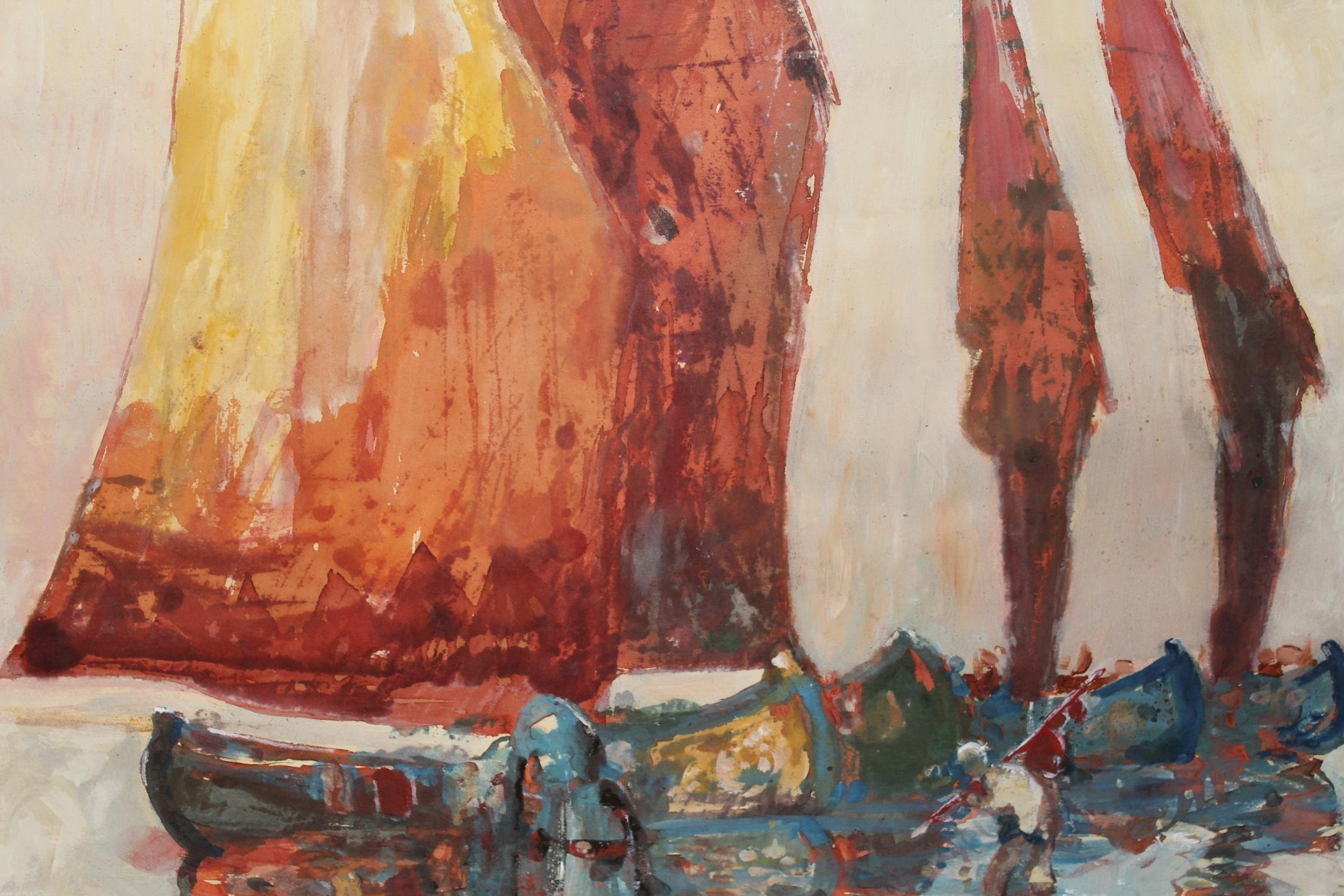 Hal Hurst | figure by beached fishing boats | MutualArt