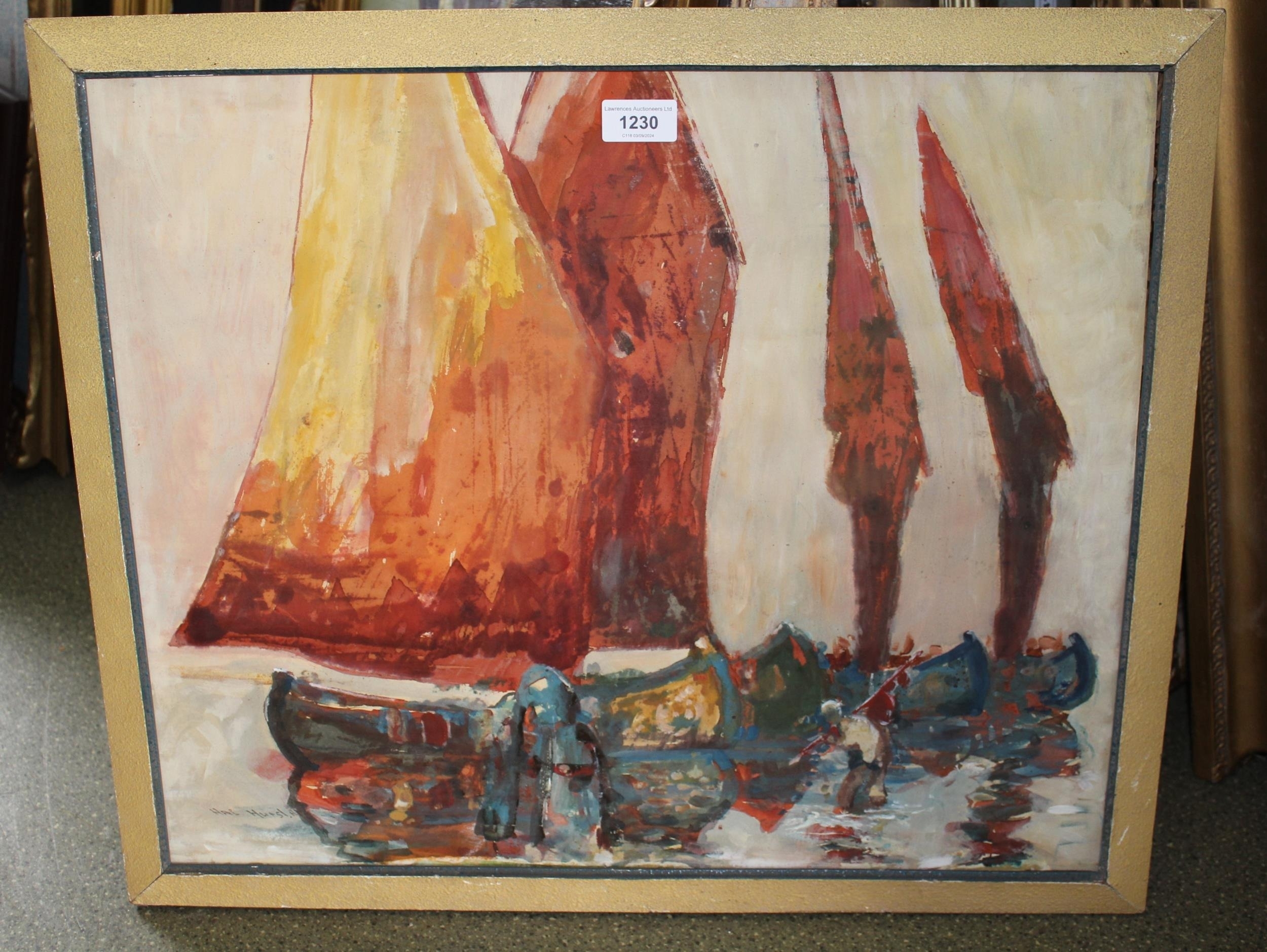 Hal Hurst | figure by beached fishing boats | MutualArt