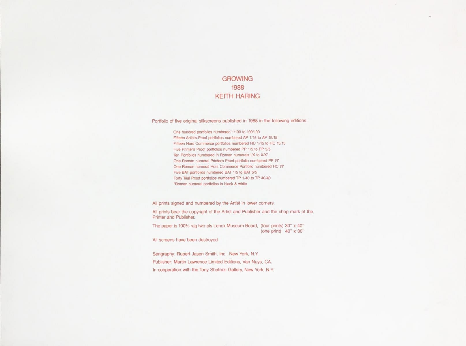 Keith Haring | Keith Haring - Cover Sheet for Growing Suite (1988 ...