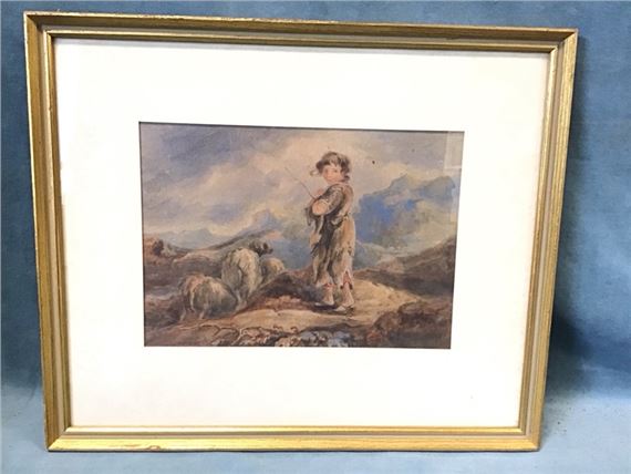 Samuel Williamson | a ragged shepherdess with her sheep in a rocky ...