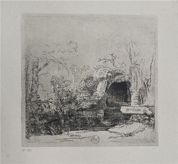 Rembrandt van Rijn | Rembrandt van Rijn - A Brook with a Grotto and a ...