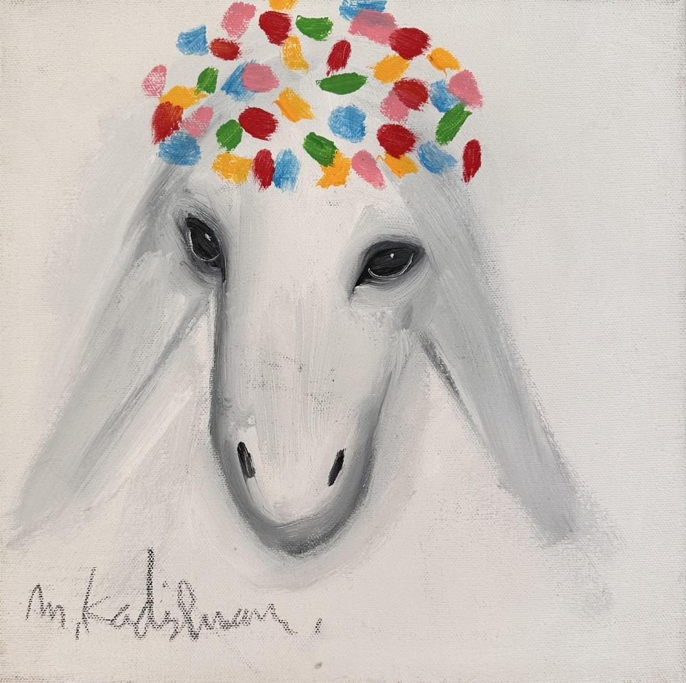 Menashe Kadishman | Sheep head acrylic on canvas | MutualArt