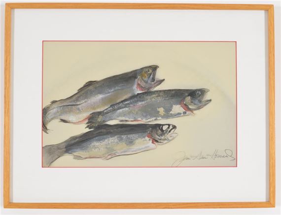 Jim Ann Howard | Mixed media painting of three fish | MutualArt