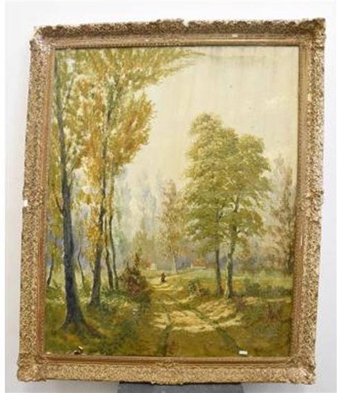 Louis Garot | Forest clearing with wood gatherer | MutualArt