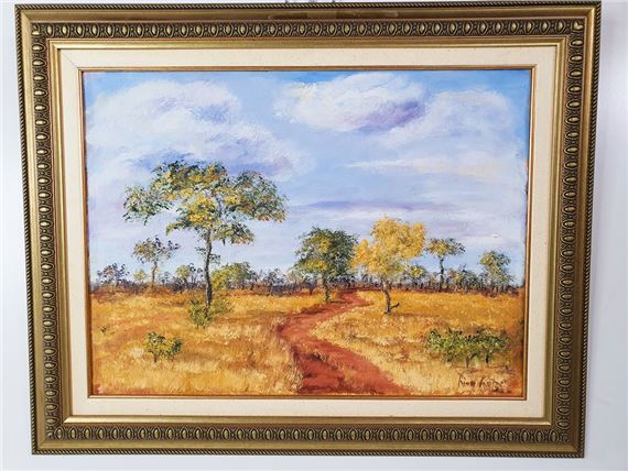 Rina Kotze | GILT FRAMED OIL PAINTING OF A DIRT ROAD | MutualArt