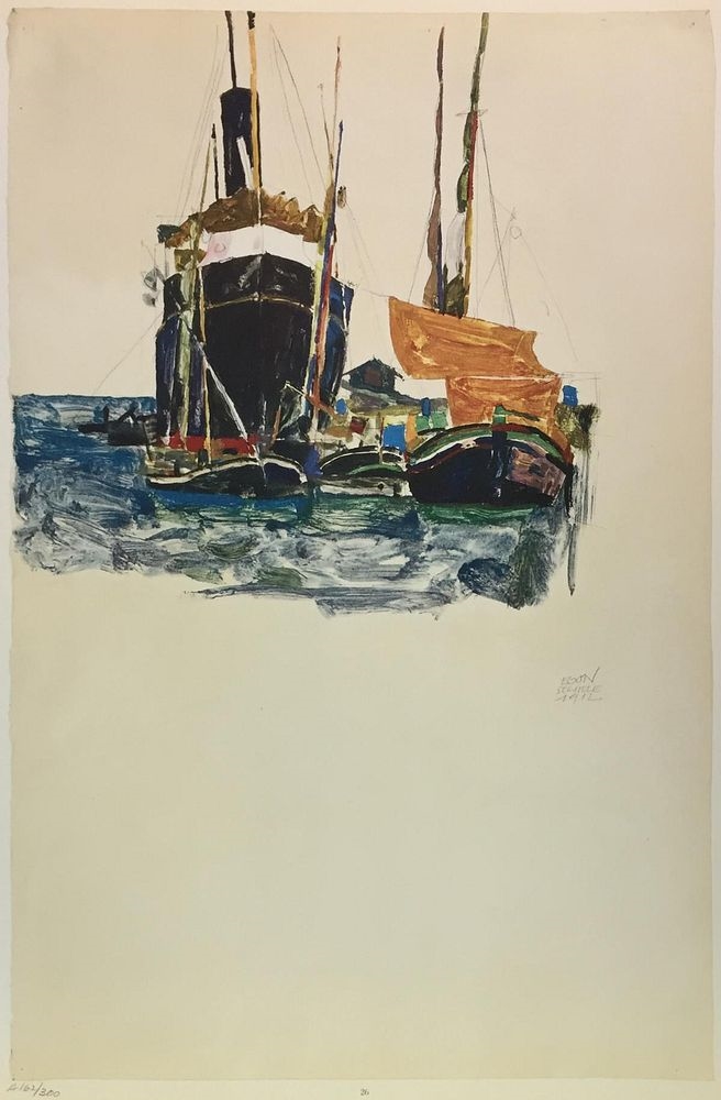 Egon Schiele | Egon Schiele (After) - Boats at Trieste (1969) | MutualArt