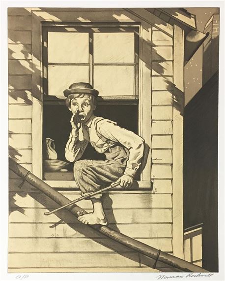 Norman Rockwell | Norman Rockwell - Out the Window (1970) | MutualArt