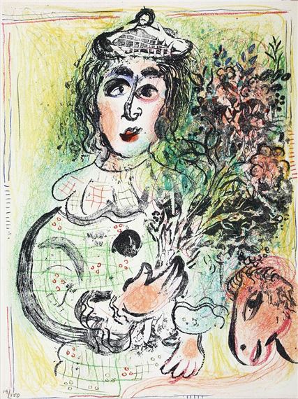 Marc Chagall | Marc Chagall - The Clown with Flowers (1963) | MutualArt
