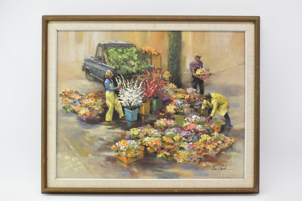 Len Clarke | Len Clark Oil on Canvas of Flower Truck | MutualArt