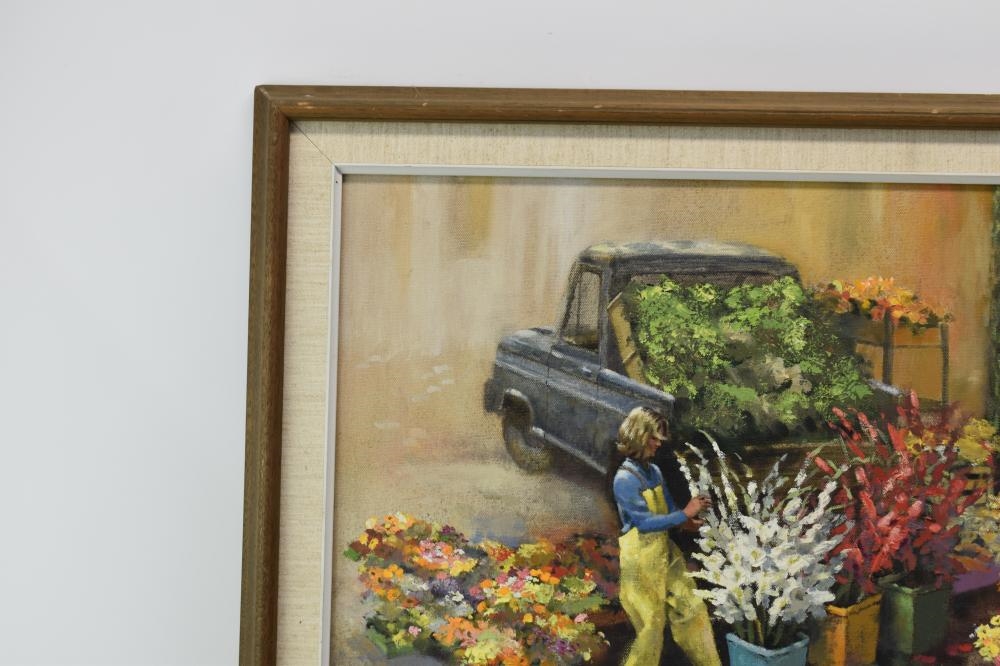 Len Clarke | Len Clark Oil on Canvas of Flower Truck | MutualArt