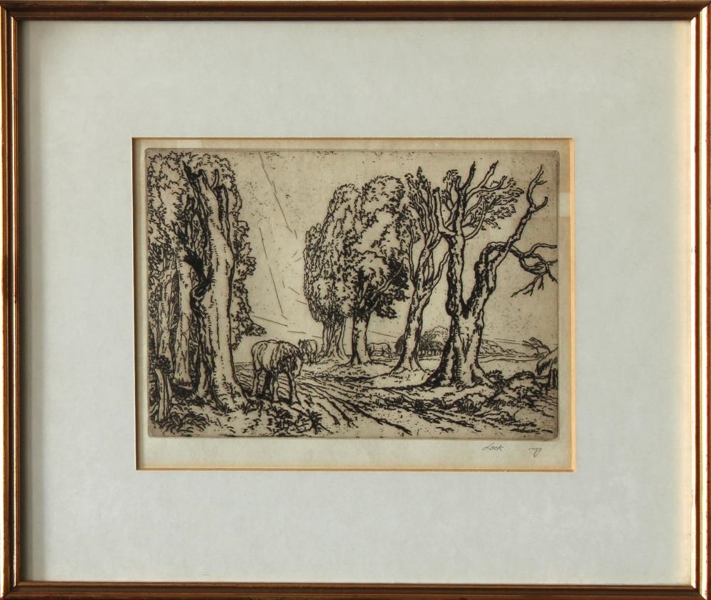 Anton Lock | Three etchings of horses in wooded landscapes | MutualArt