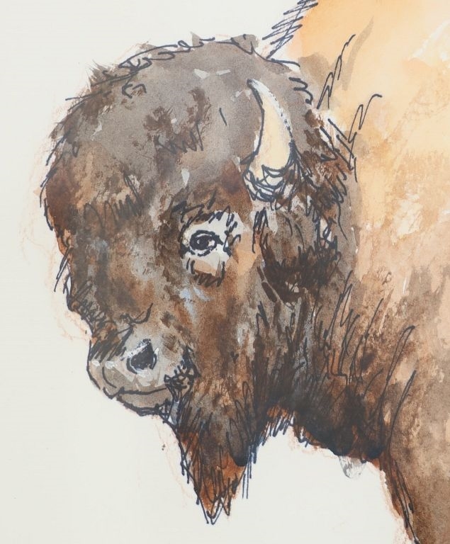 John T. Jones | Original John Jones (b. 1940) Buffalo Watercolor (1971 ...