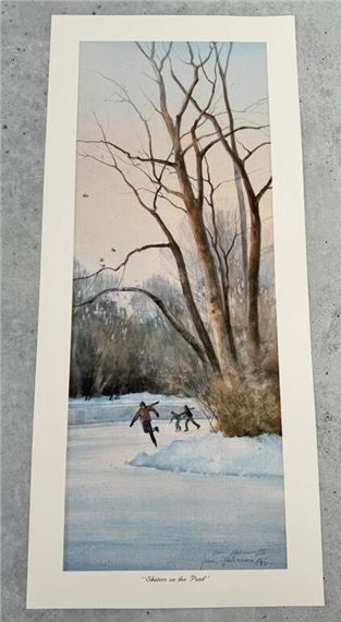 Jean Halverson | Jean Halverson Skaters On The Pond Print | MutualArt