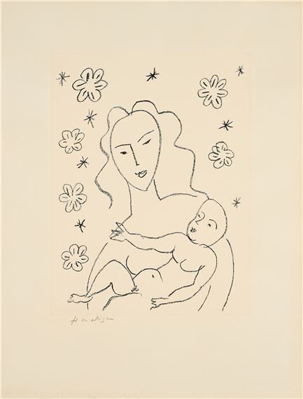 Henri Matisse | Vierge et Enfant sur fond de fleurs et d'étoiles (1950 ...