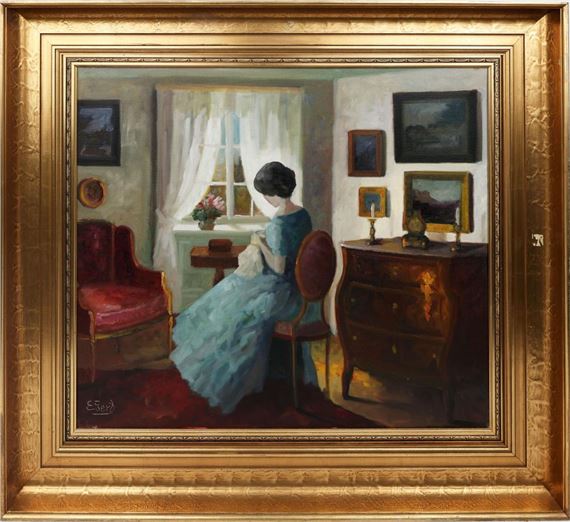 Edith Gert | EDITH GERT ORIGINAL OIL PAINTING WOMAN BY WINDOW | MutualArt