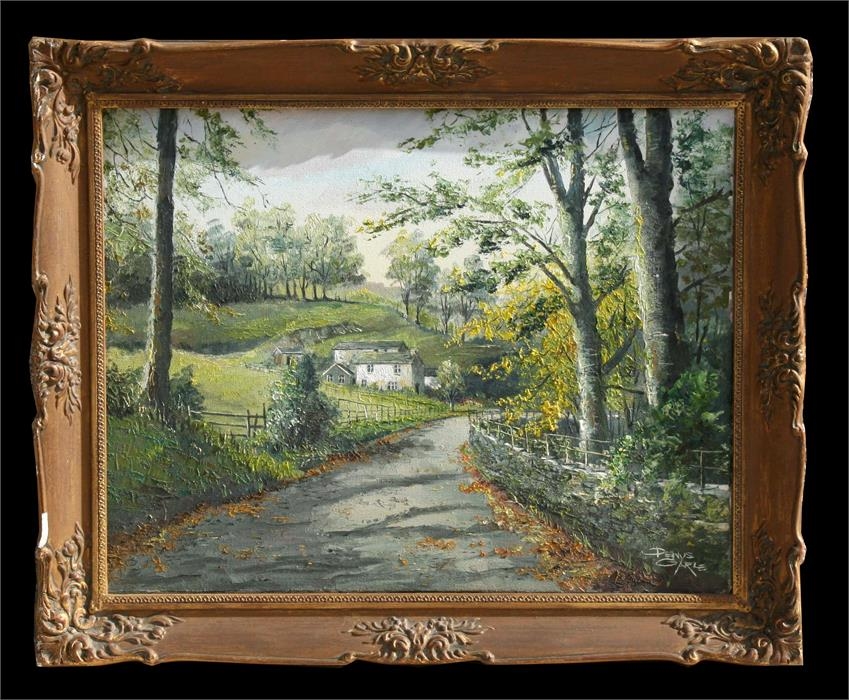 Denys Garle | Denys Garle - Tree Lined Road with a Cottage - signed ...