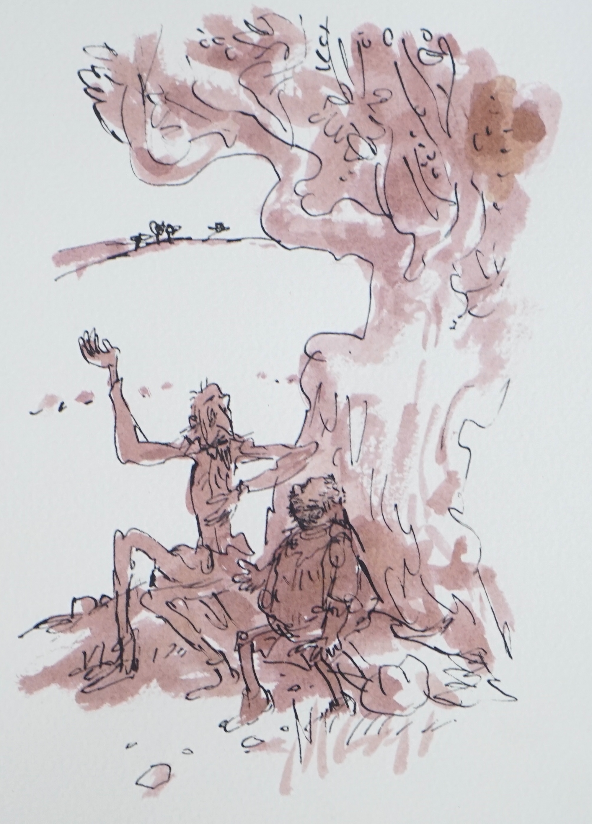 Quentin Blake | Don Quixote and Sancho Panza seated beneath a tree ...