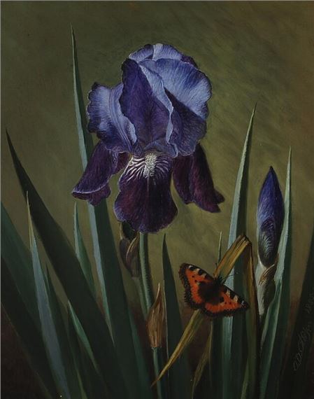 Otto Diderich Ottesen | A blooming iris with a Danish butterfly (1885 ...