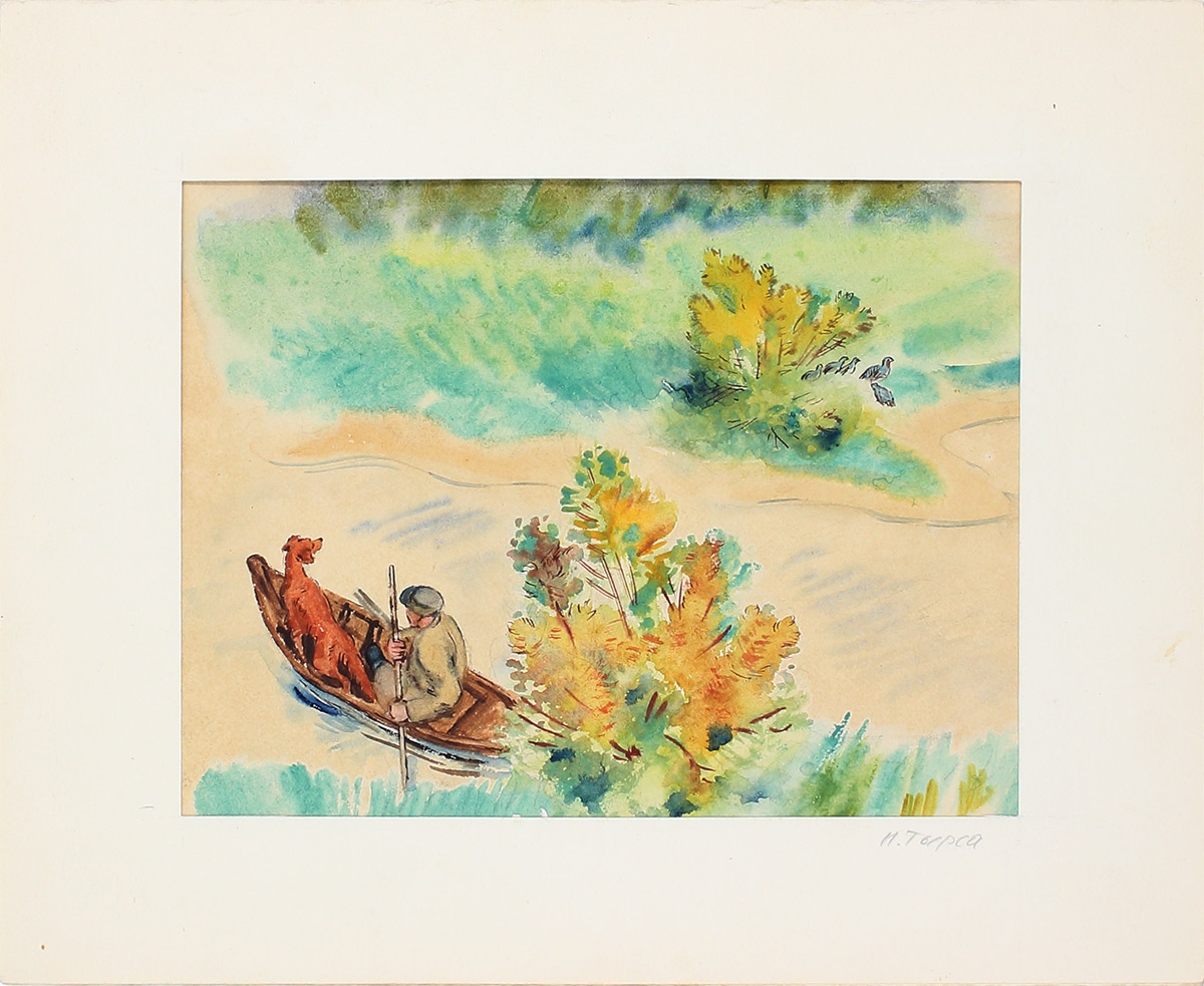 Nikolai Andreevich Tyrsa | Hunter with a setter on a boat (1930s ...