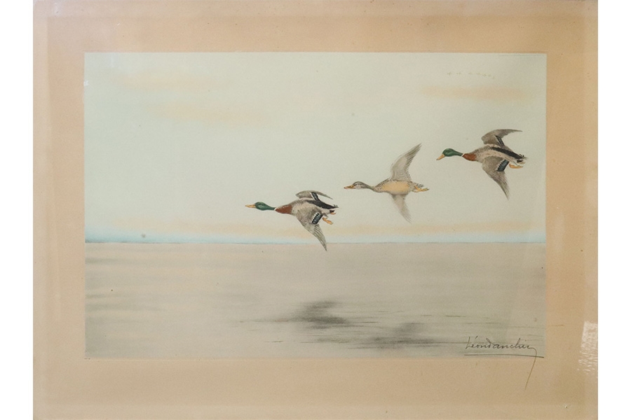 Leon Danchin | Léon DANCHIN (1887-1938) Canards en vol Lithographie en ...