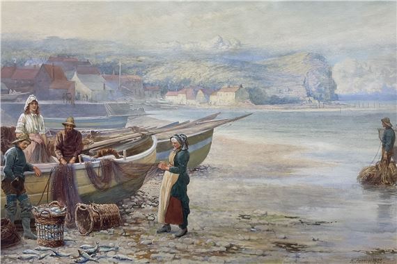 Robert Farren | Unloading the Catch at Staithes (1893) | MutualArt