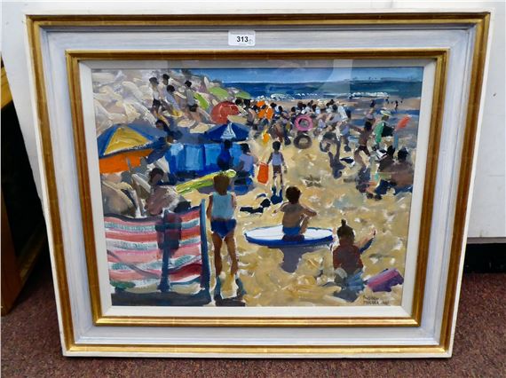 Andrew Macara | Andrew Macara - a beach scene oil on canvas bears a ...