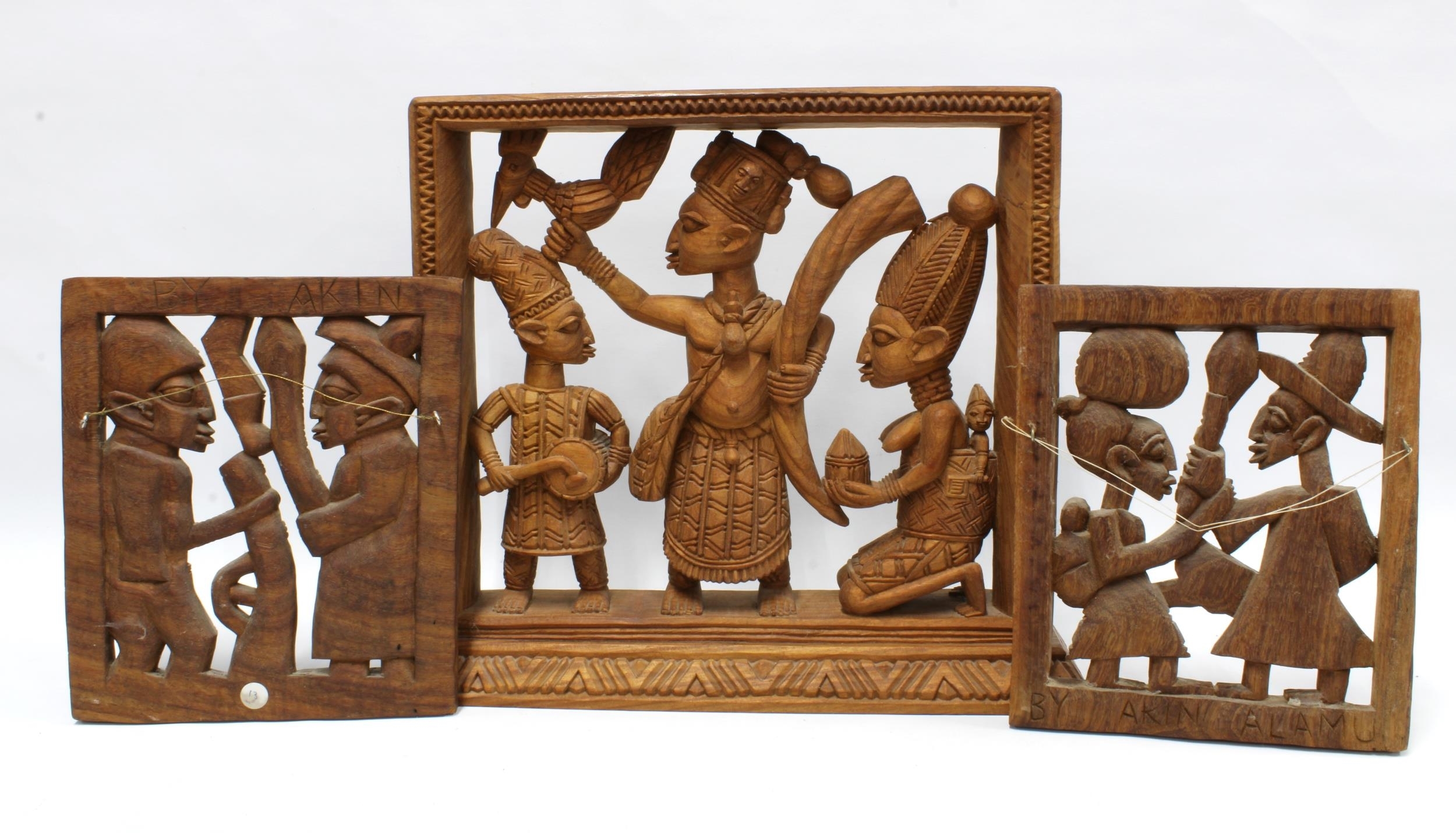 Akin Fakeye | A large Nigerian Yoruba carved wood panel signed Akin ...