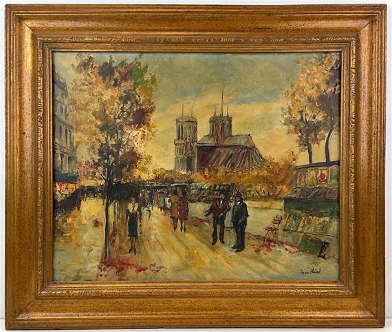 René Paul Huet | Paris street scene with Artists' stalls | MutualArt