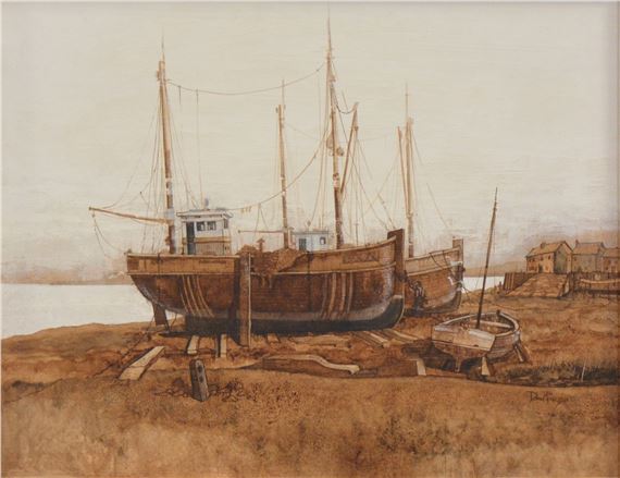 Peter Evans | five sepia fishing boat studies | MutualArt