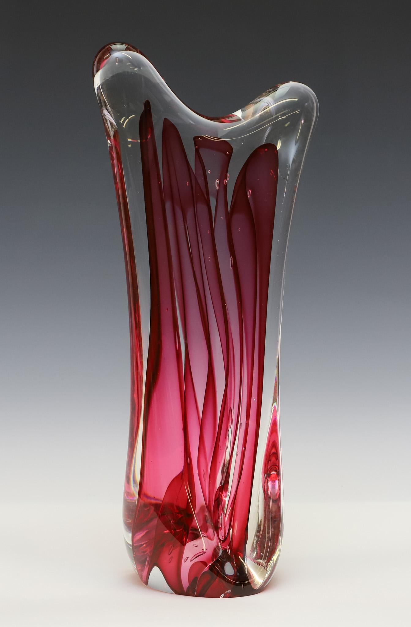 Rollin Karg | Abstract art glass sculpture with cranberry murrino ...