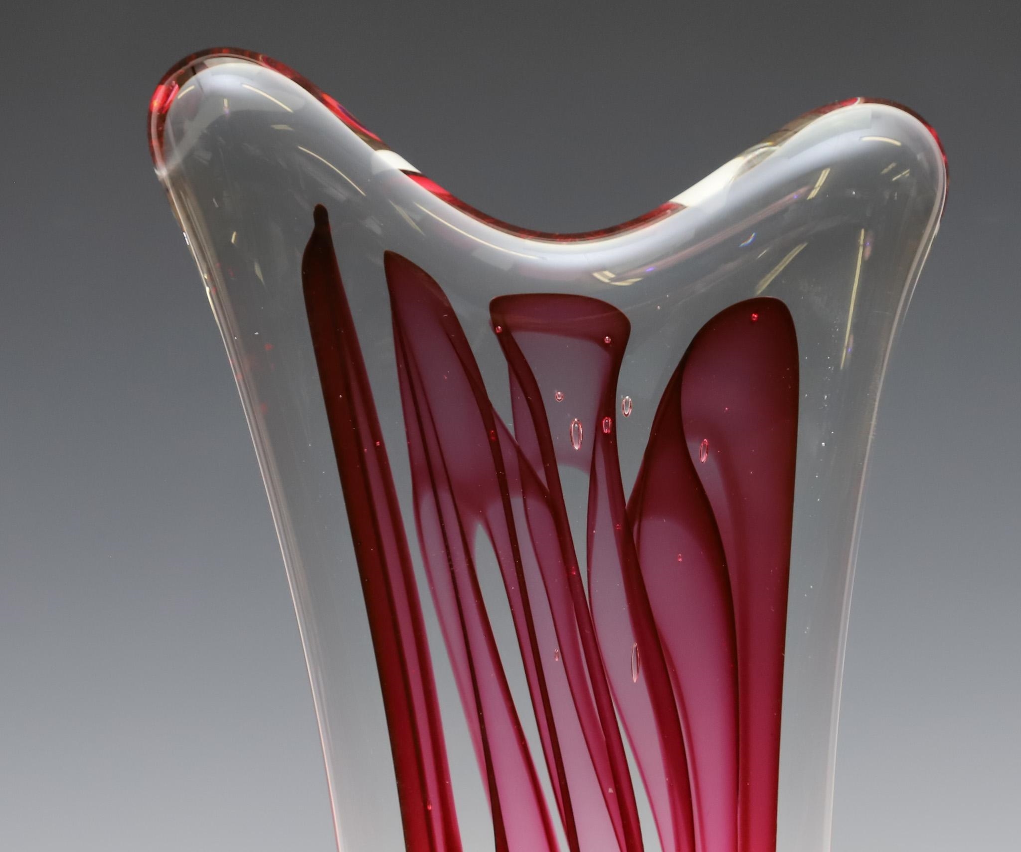 Rollin Karg | Abstract art glass sculpture with cranberry murrino ...