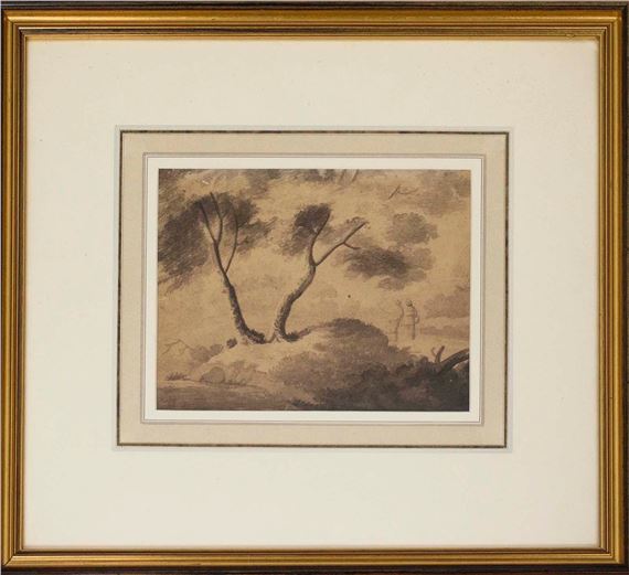 John Varley | study of a landscape with two figures in the foreground ...