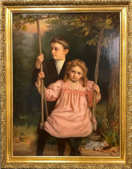 J. Gibbs | J Gibbs, Victorian School, portrait Boy and Girl on a Swing ...