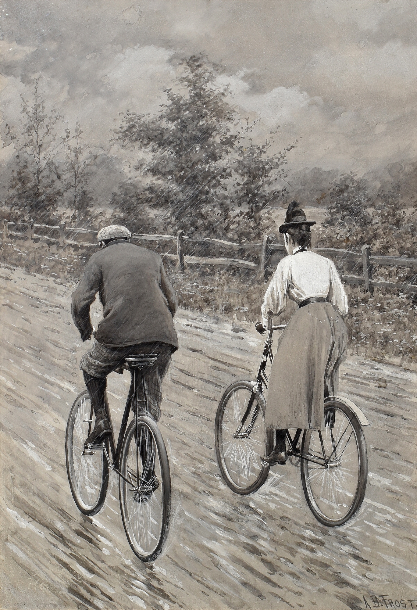 Arthur Burdett Frost | Arthur B. Frost Watercolor of Two Cyclists on a ...